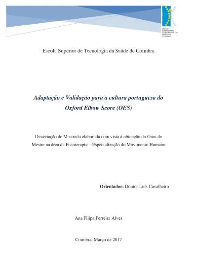 Adaptação e validação para a cultura portuguesa do Oxford Elbow Score (OES)