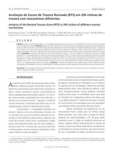 Avaliação do Escore de Trauma Revisado (RTS) em 200 vítimas de trauma ...