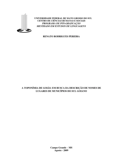 O Topônimo: definição, função e estrutura