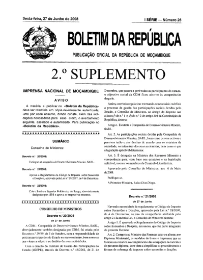 BOLETIM DA REPÚBLICA 2. SUPLEMENTO PUBLICAÇÃO OFICIAL DA REPÚBLICA DE ...