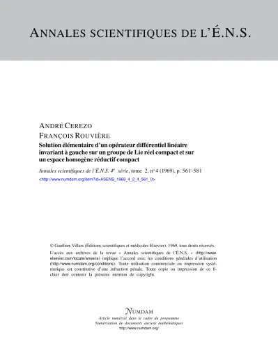 Solution élémentaire d'un opérateur différentiel linéaire invariant à ...