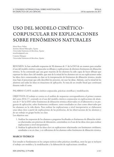USO DEL MODELO CINÉTICO- CORPUSCULAR EN EXPLICACIONES SOBRE FENÓMENOS ...