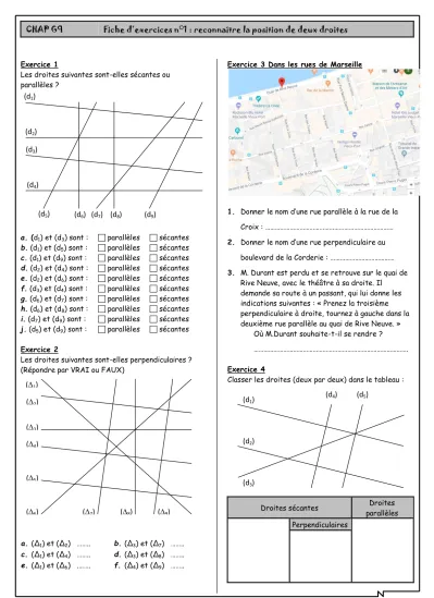 CHAP G9 Fiche d’exercices n°1 : reconnaître la position de deux droites