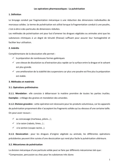 Les opérations pharmaceutiques : La pulvérisation