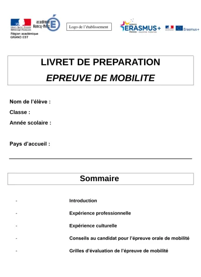 LIVRET DE PREPARATION EPREUVE DE MOBILITE