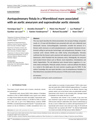 Aortopulmonary fistula in a Warmblood mare associated with an aortic ...