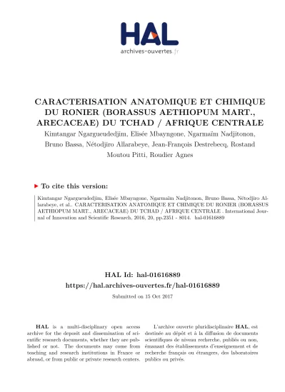 CARACTERISATION ANATOMIQUE ET CHIMIQUE DU RONIER (BORASSUS AETHIOPUM ...