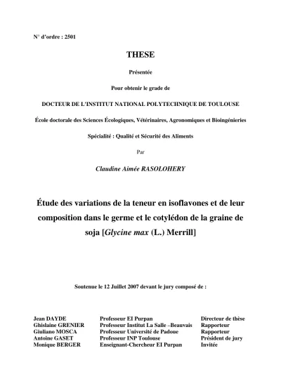 Etude des variations de la teneur en isoflavones et de leur composition ...