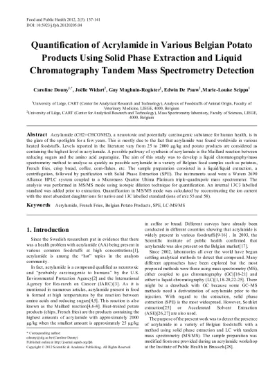 Quantification of Acrylamide in Various Belgian Potato Products Using ...