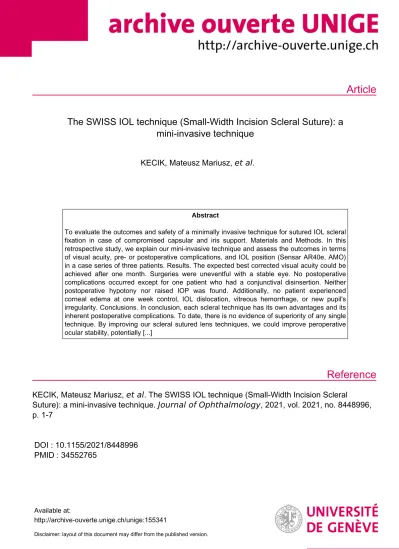 The SWISS IOL technique (Small-Width Incision Scleral Suture): a mini ...