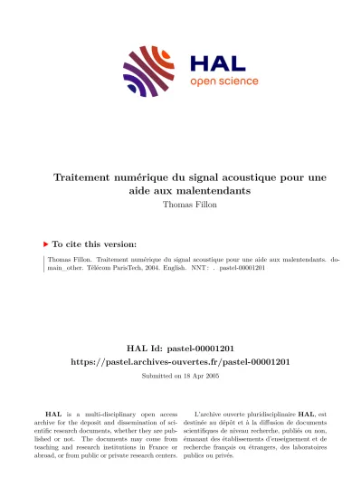 Traitement numérique du signal acoustique pour une aide aux malentendants