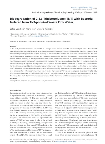 Biodegradation of 2,4,6-Trinitrotoluene (TNT) with Bacteria Isolated ...