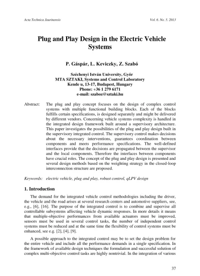 Plug and Play Design in the Electric Vehicle Systems