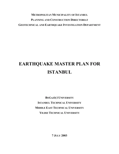 EARTHQUAKE MASTER PLAN FOR ISTANBUL