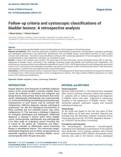 Follow-up criteria and cystoscopic classifications of bladder lesions ...