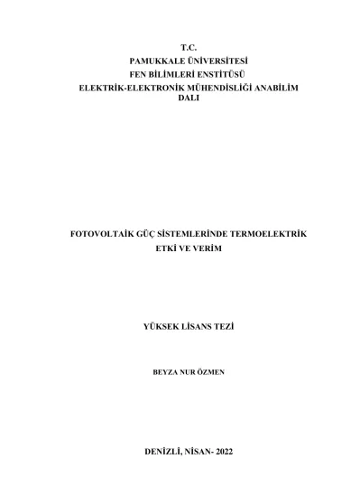 Fotovoltaik güç sistemlerinde termoelektrik etki ve verim