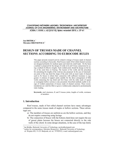 DESIGN OF TRUSSES MADE OF CHANNEL SECTIONS ACCORDING TO EUROCODE RULES