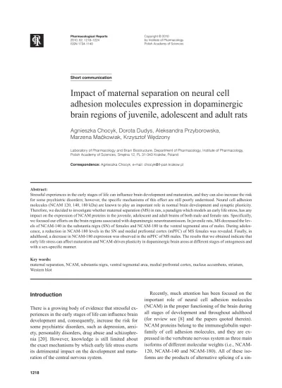 Impact of maternal separation on neural cell adhesion molecules ...