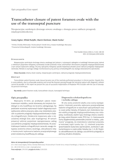 Case reportTranscatheter closure of patent foramen ovale with the use ...