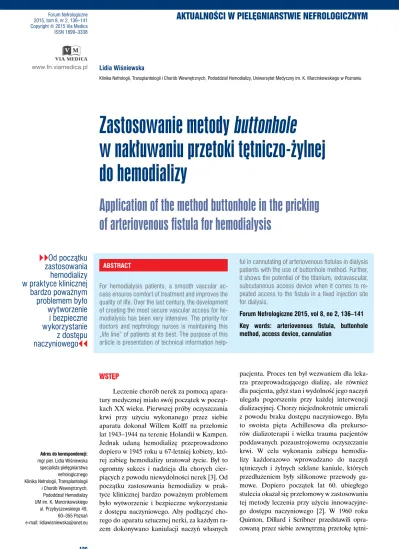 Application of the method buttonhole in the pricking of arteriovenous ...