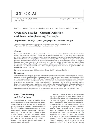 Overactive bladder : current definition and basic pathophysiology concepts