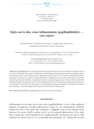 Optic nerve disc veins inflammation (papillophlebitis) : case report