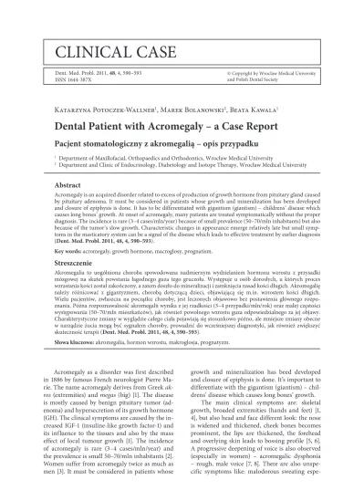 Dental Patient with Acromegaly – a Case Report