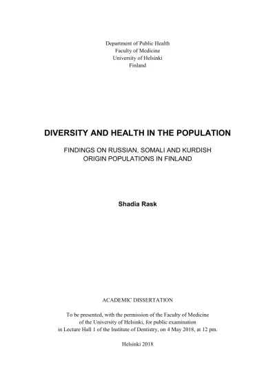 Population health: concept and focus - Diversity and Health in the ...