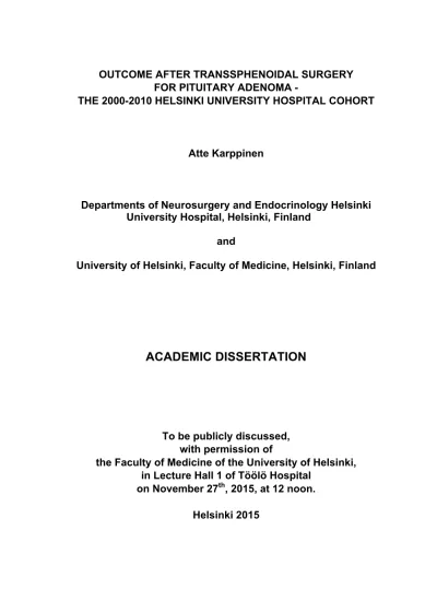 General principles of evaluation - Outcome after transsphenoidal ...