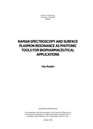 Raman Spectroscopy and Surface Plasmon Resonance as Photonic Tools for ...
