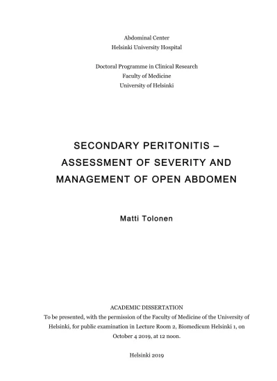 CONCLUSIONS - Secondary peritonitis : assessment of severity and ...