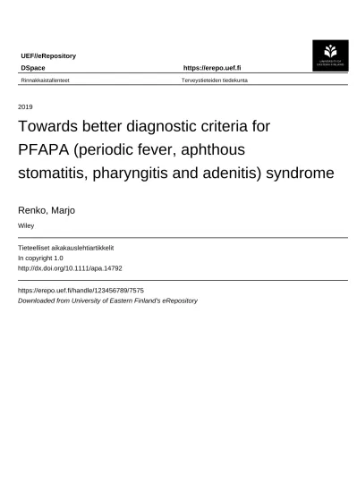 Towards better diagnostic criteria for PFAPA (periodic fever, aphthous ...