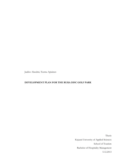 EXPERIENCE PYRAMID - Development plan for the Ruka Disc Golf Park
