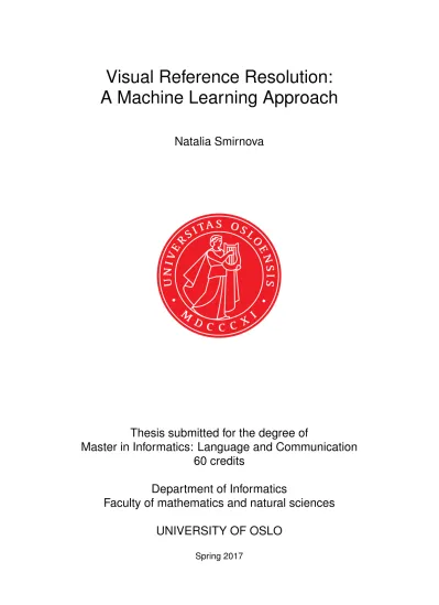 Visual Reference Resolution: A Machine Learning Approach