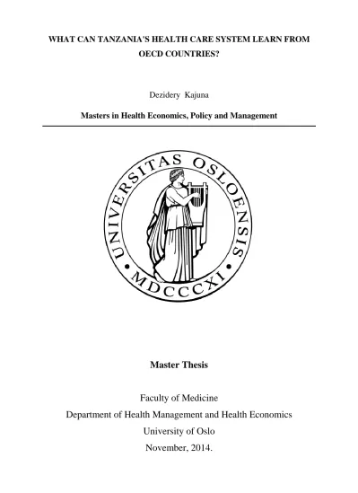 HEALTH POLICY OBJECTIVES: - TANZANIA: ORGANIZATION STRUCTURE OF THE ...