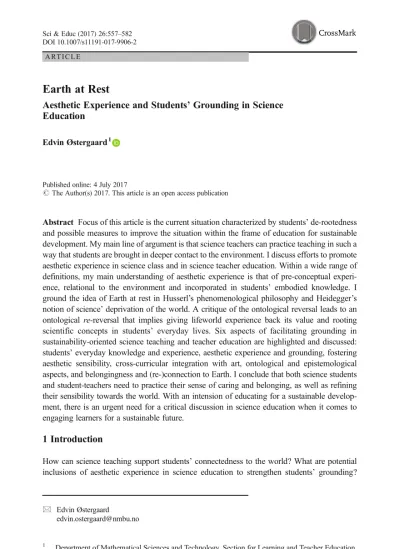 Earth at rest. Aesthetic experience and students' grounding in science ...