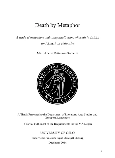 Death by Metaphor: A study of metaphors and conceptualisations of death ...
