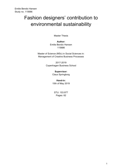 Prevention of waste - Fashion designers’ contribution to environmental ...
